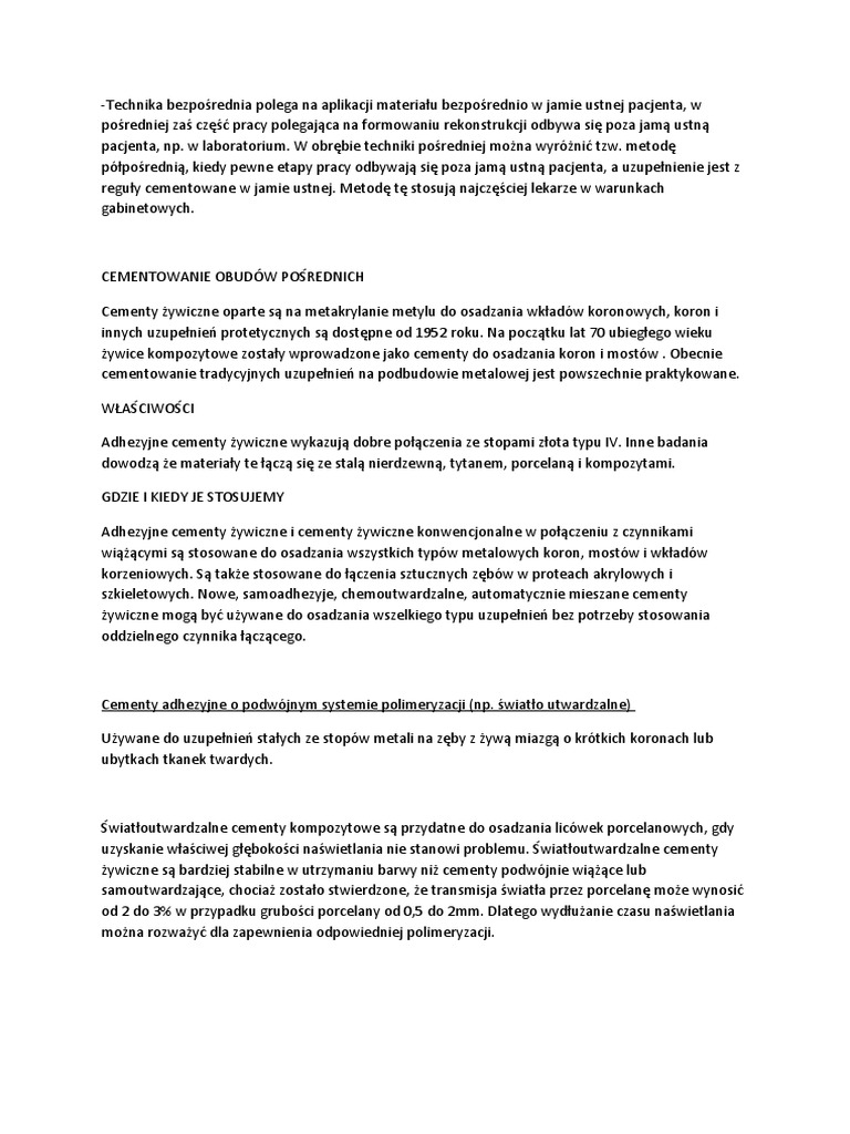 Cementowanie Koron I Mostów Ze Stopów Metali | PDF