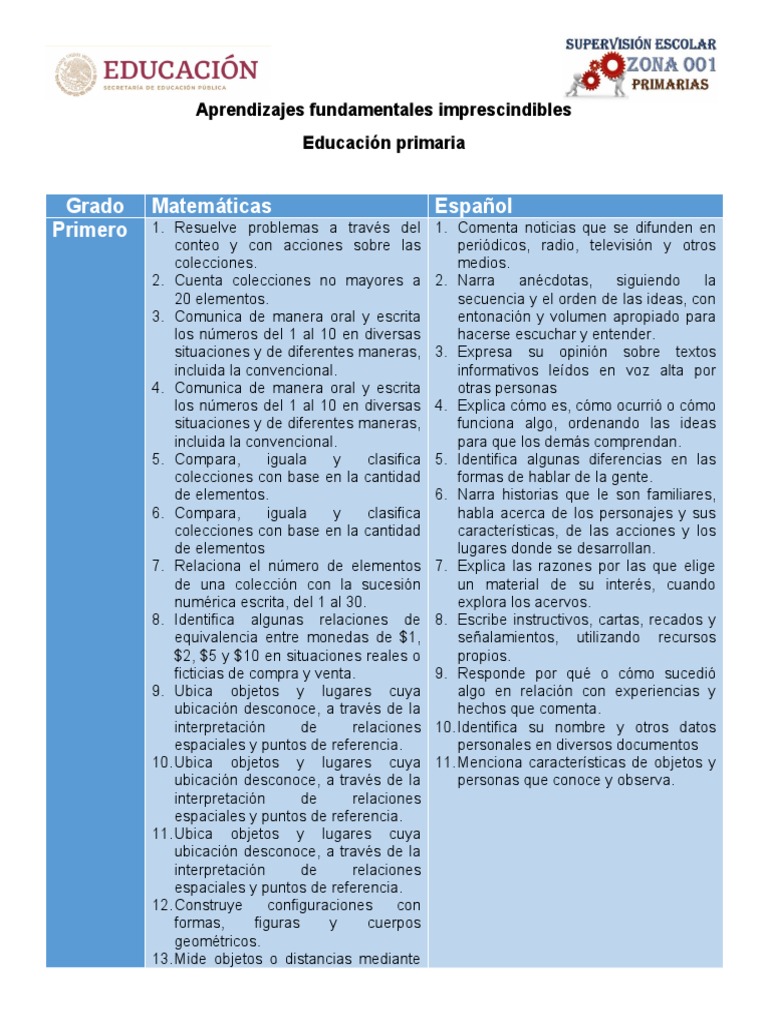 Aprendizajes Fundamentales Imprescindibles-Primaria | PDF