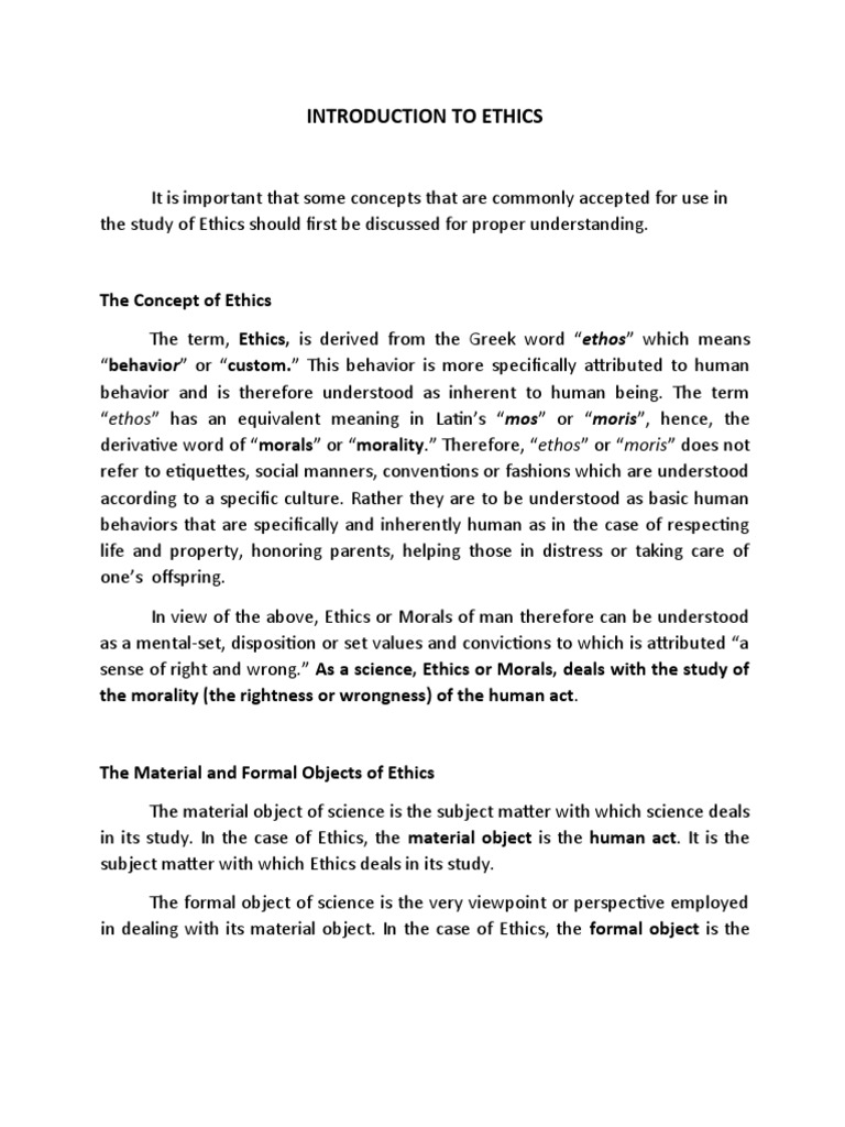 Introduction To Ethics | PDF