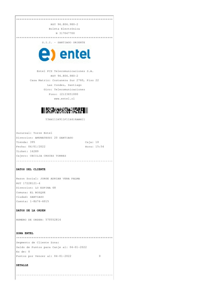 Boleta 317047700 | PDF | Industrias de servicio | Telecomunicaciones