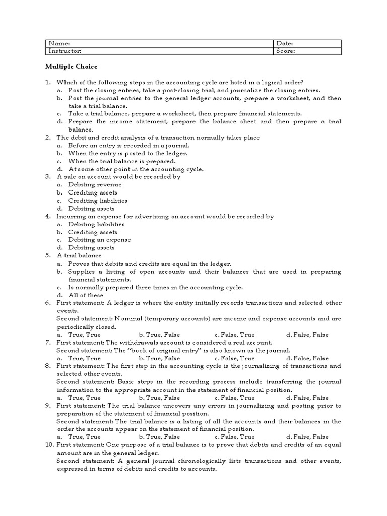 Accounting Cycle Part I Theories | PDF