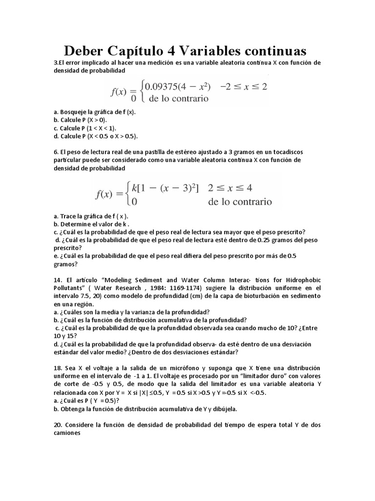 Deber Capítulo 4 Variables Continuas | PDF