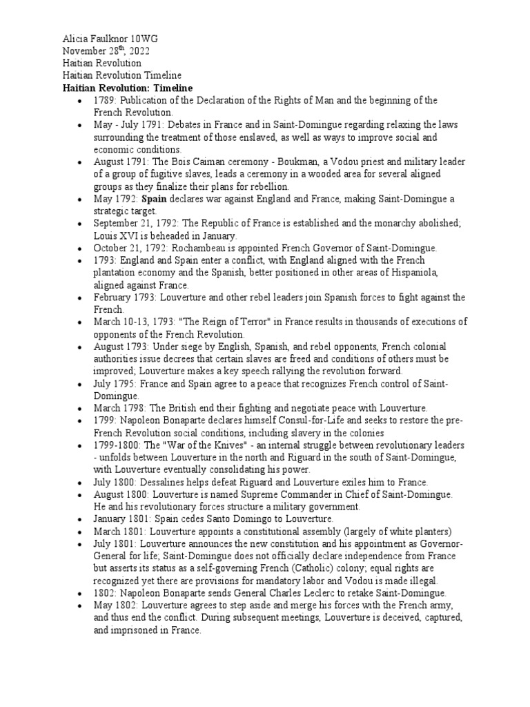 Haitian Revolution Timeline | PDF