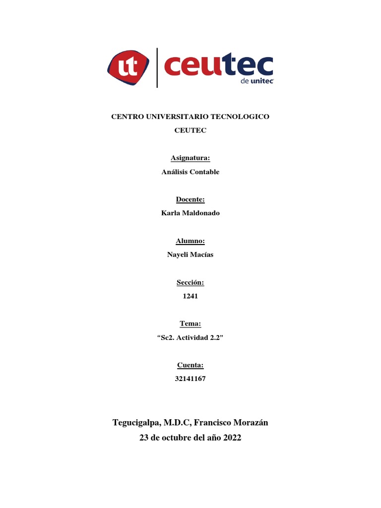 Sc2. Actividad 2.2 (Analisis Contable) - NayeliMacías - 32141167 | PDF