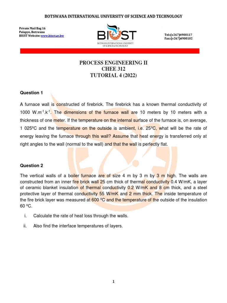 CHEE 312 Tutorial 4 2022 | PDF