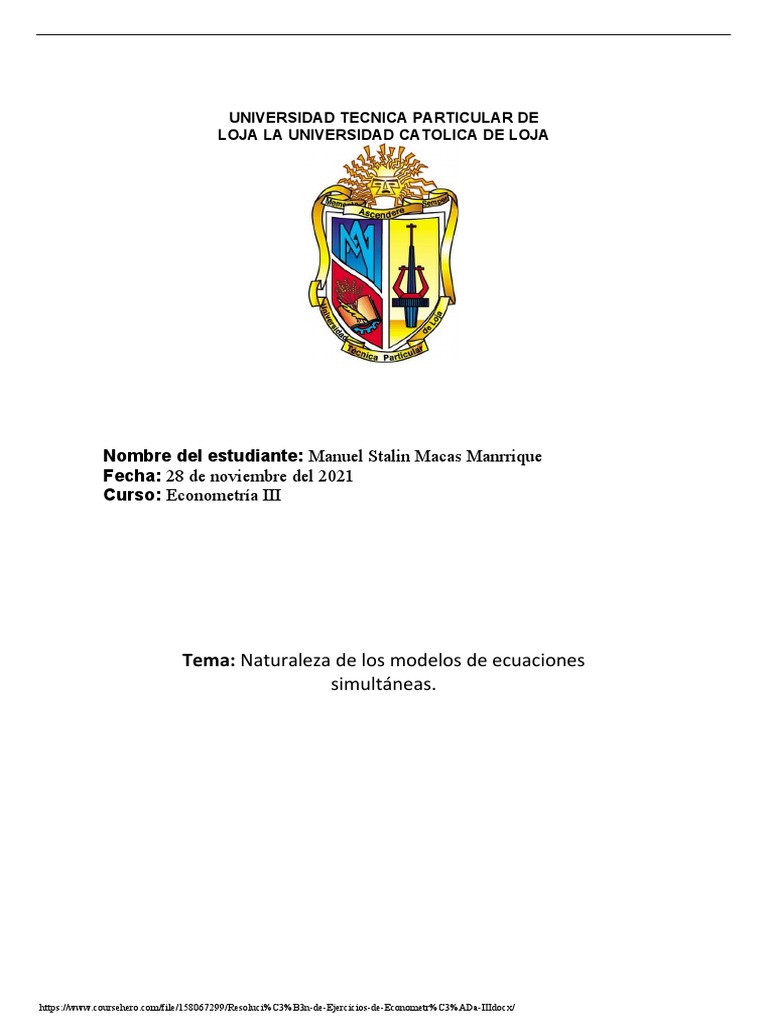 Resoluci N de Ejercicios de Econometr A III | PDF | Mínimos cuadrados | Ecuaciones