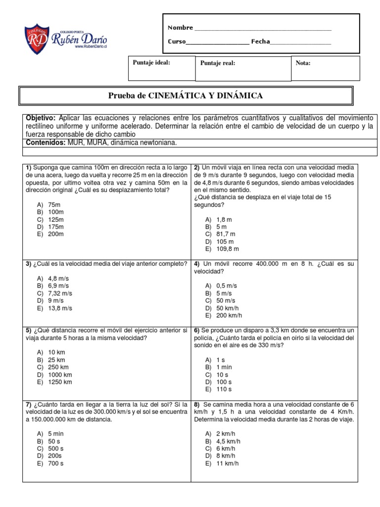 Prueba Tipo PAES Fisica | PDF