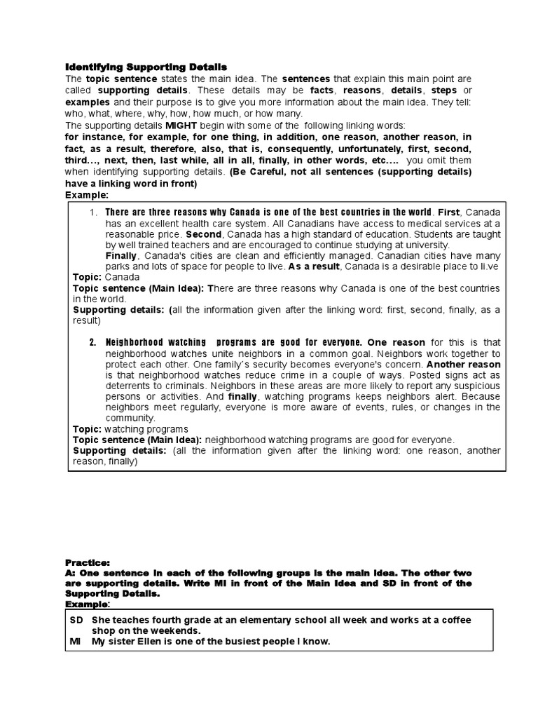 Identifying Supporting Details | PDF