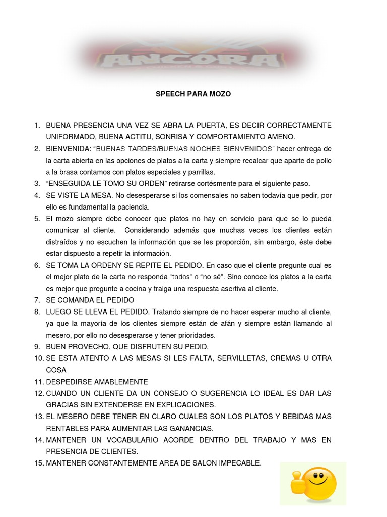 Speech para Mozo | PDF