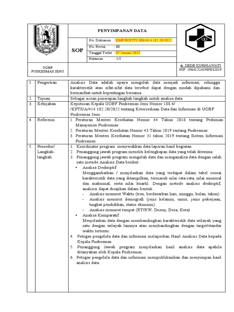 Ep 1.2.4.4 Sop Analisa Data | PDF