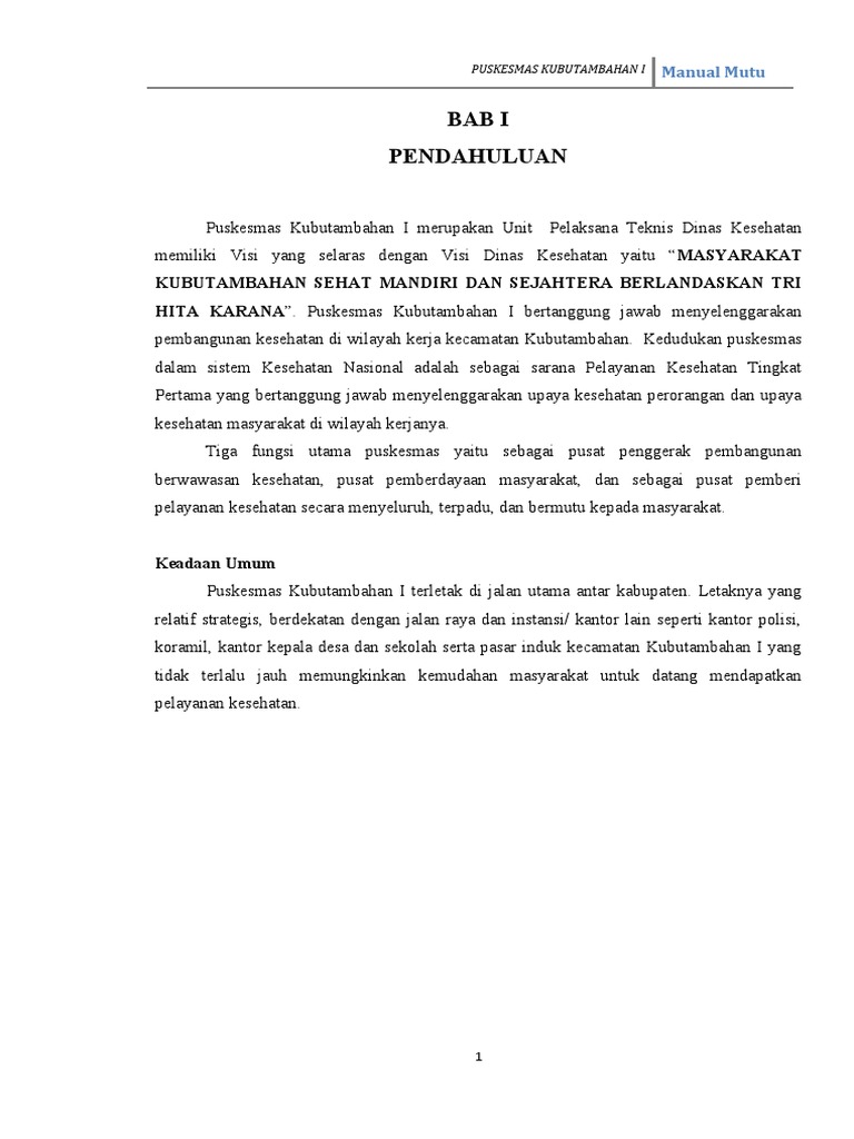 PUSKESMAS KBTH I - Pedoman - Manual - Mut | PDF