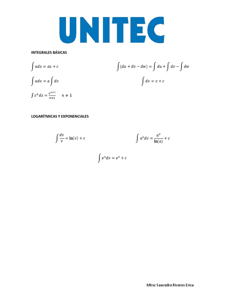 Formulas (INTEGRALES) | PDF