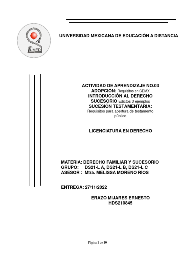 Erazomijares - Ernesto - Actividad 03 - LD320 - Der - Fam y Suc - La ...
