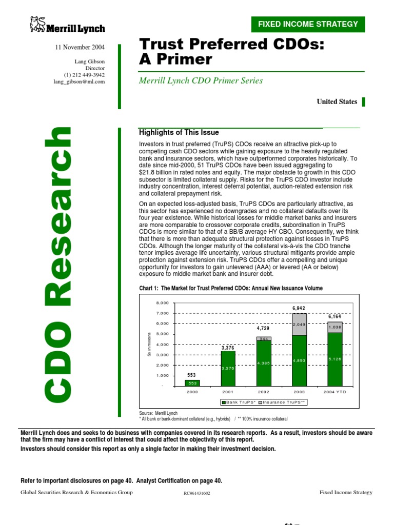 Trust Preferred CDOs A Primer 11-11-04 (Merrill Lynch) | PDF | Collateralized Debt Obligation ...