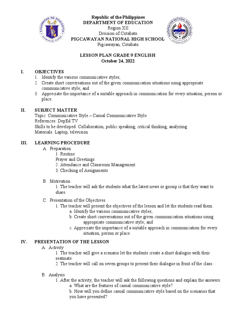 Casual Communicative Style | PDF | Teachers | Classroom Management