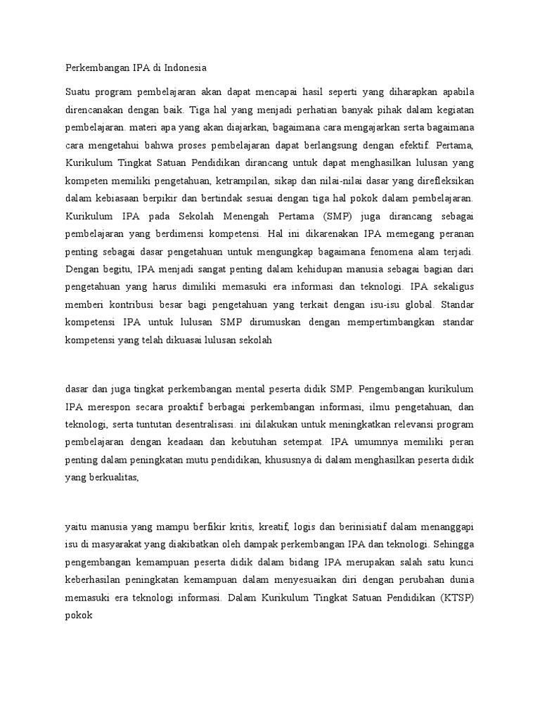 Perkembangan IPA Di Indonesia | PDF