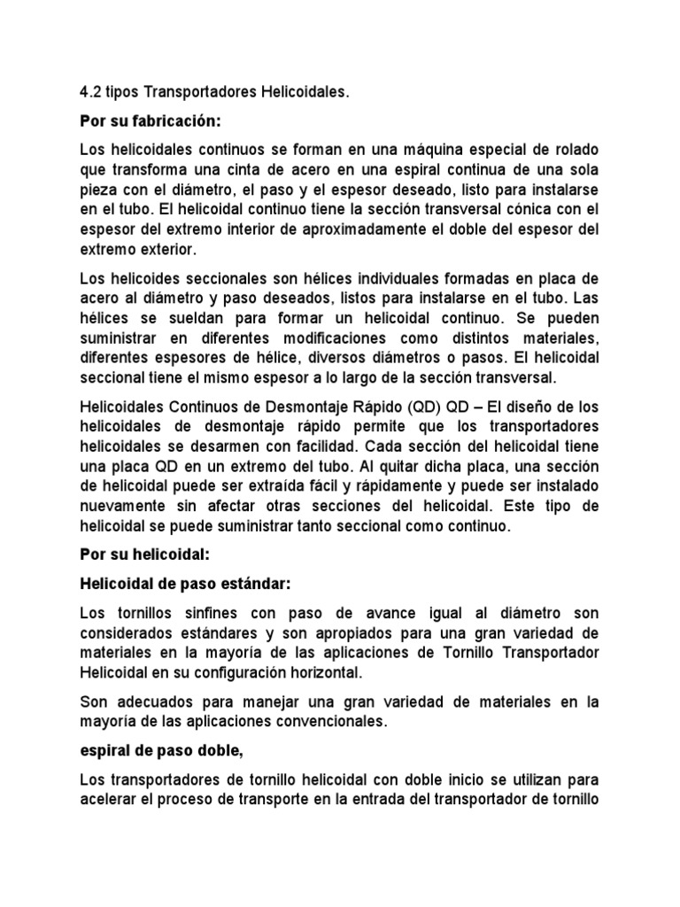 4 Transport Adores Helicoidal | PDF | Tornillo | Tubería (transporte de ...