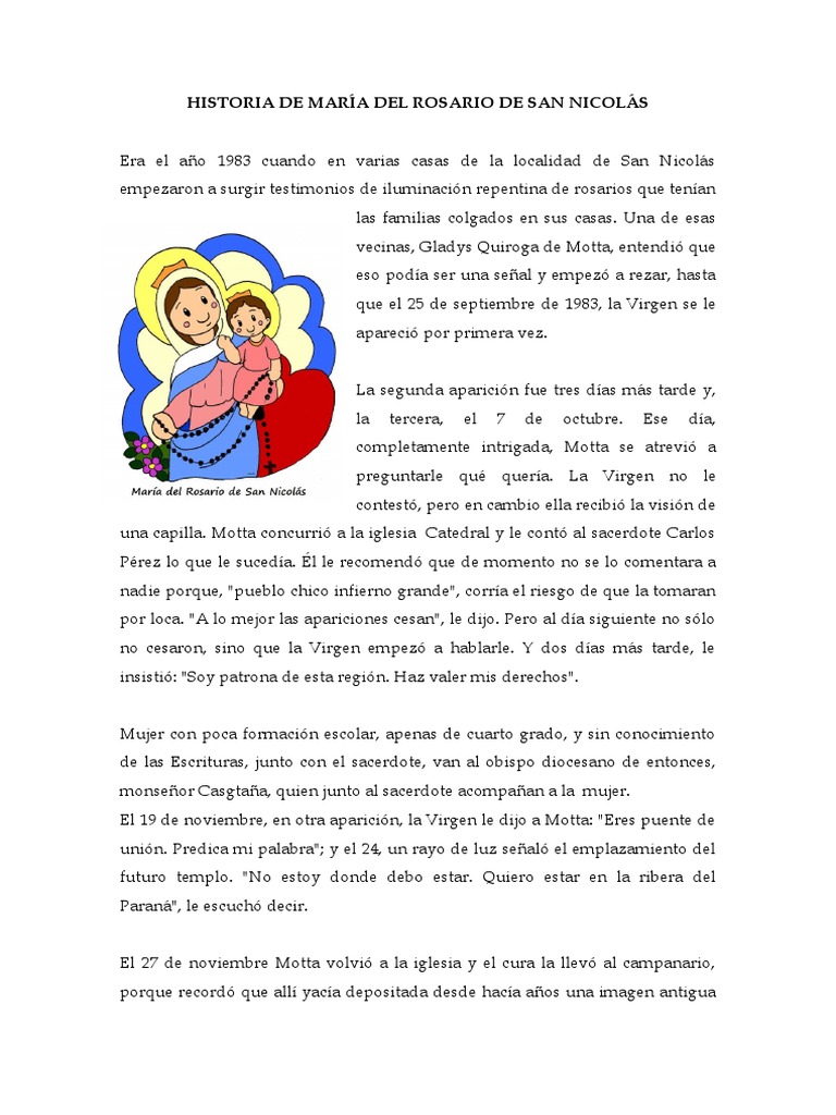 Historia de María del Rosario en San Nicolás | PDF | María, madre de Jesús