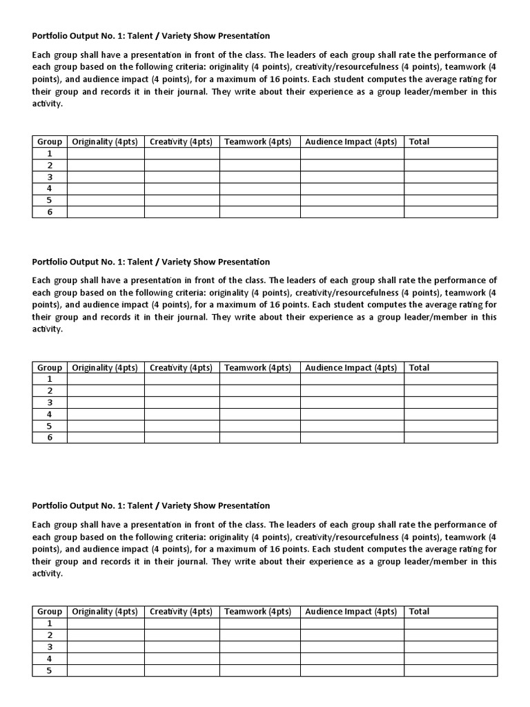 Variety Show Rubrics | PDF