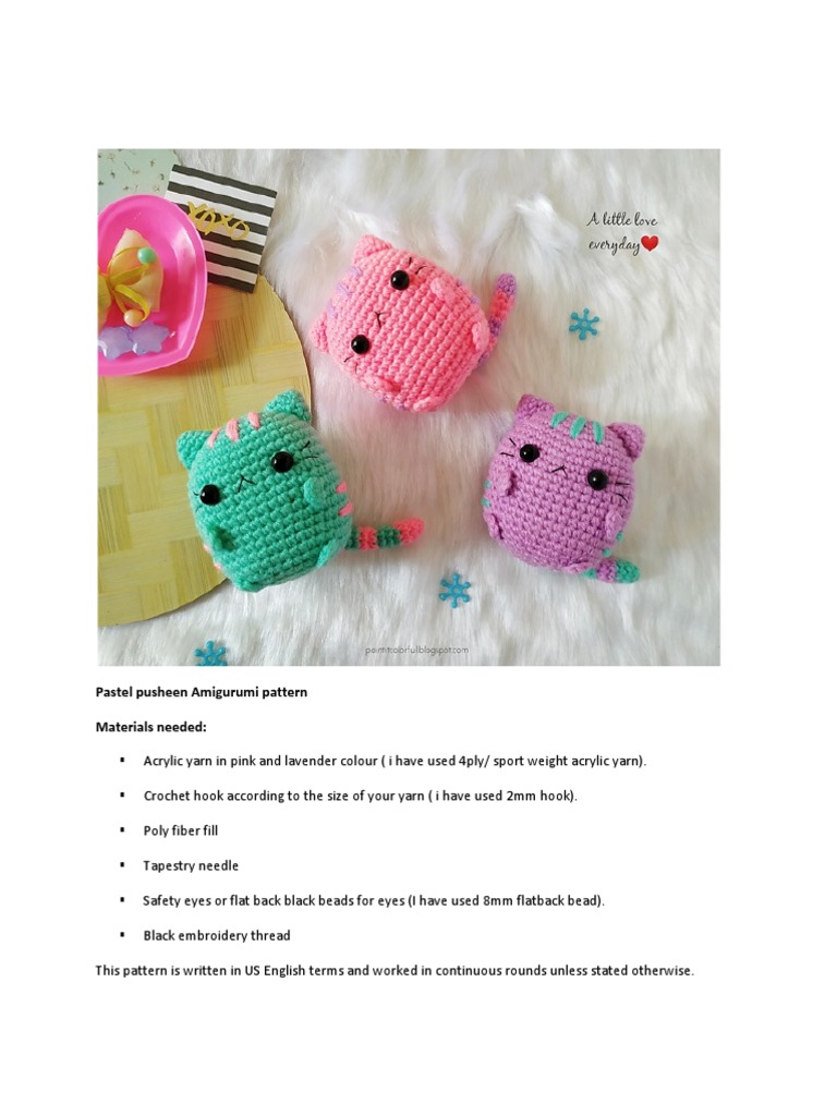 Pastel Pusheen Amigurumi Pattern | PDF | Crochet | Yarn