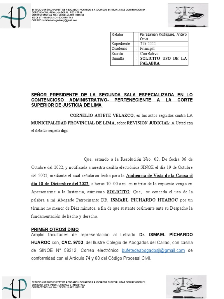Solicito Uso de La Palabra. | PDF