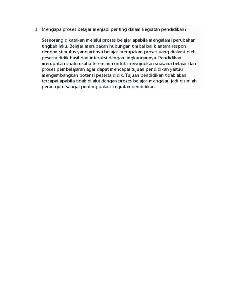 Mengapa Proses Belajar Menjadi Penting Dalam Kegiatan Pendidikan | PDF