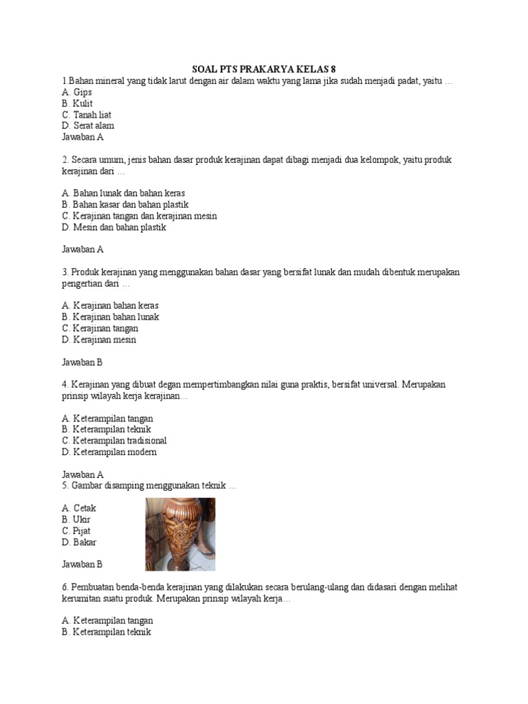 Soal PTS Prakarya Kelas 8 Sem 1 2022 | PDF | Seni | Gaya Hidup