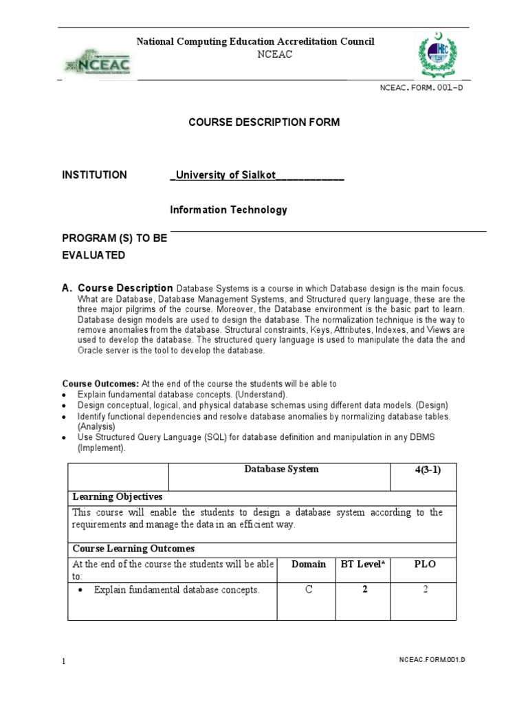 Course Outline | PDF | Databases | Relational Database
