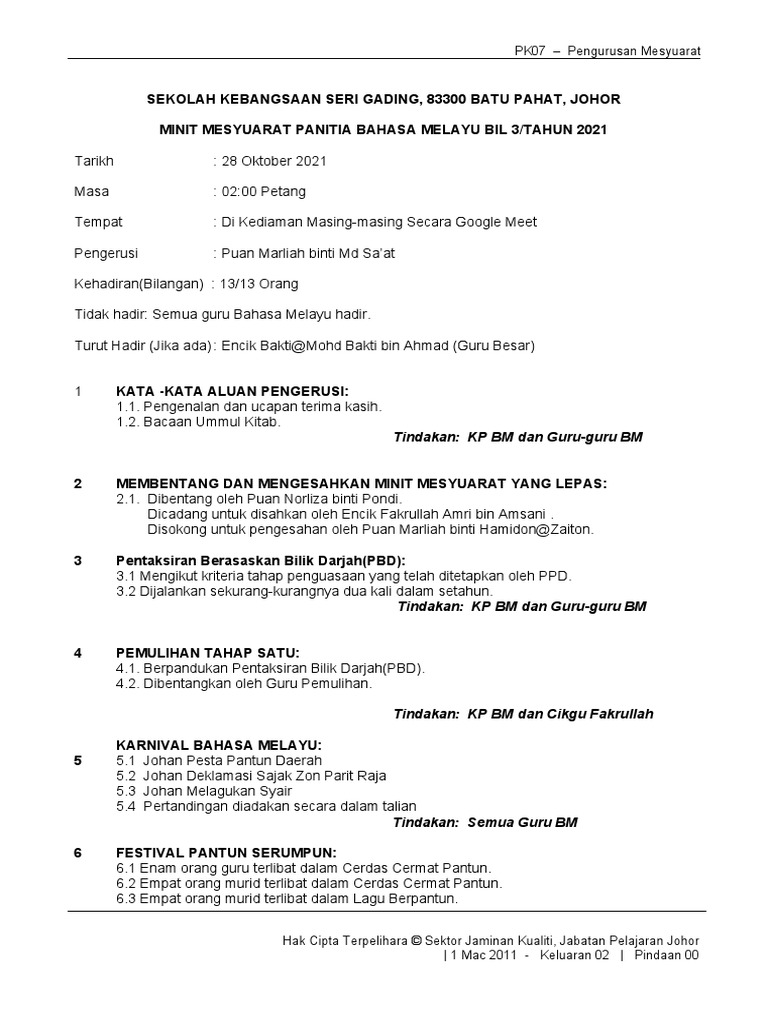 2021 Minit Mesyuarat BM 3 | PDF