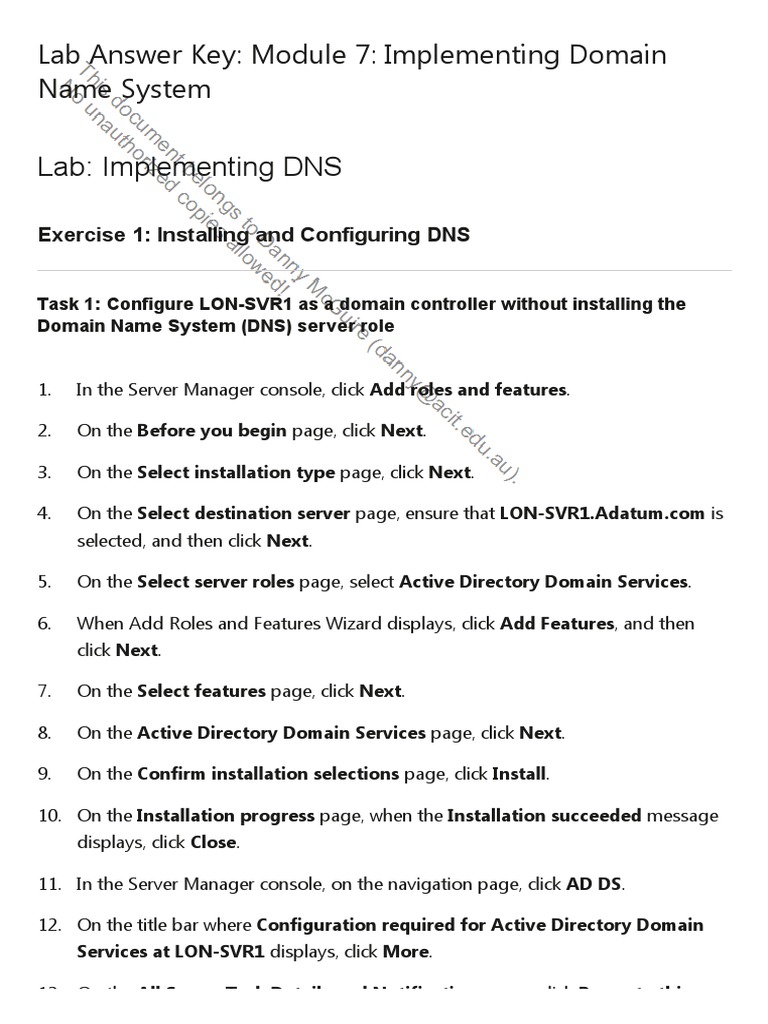 Lab Answer Key - Module 7 - Implementing Domain Name System | PDF | Domain Name System | Active ...