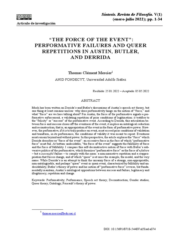 Mercier, Thomas Clément - "The Force of The Event", Performative Failures and Queer Repetitions ...