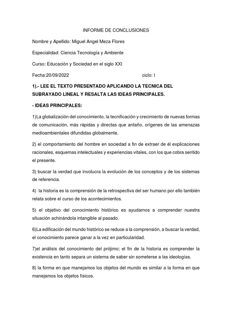 Informe de Conclusiones | PDF | Conocimiento | Sociedad