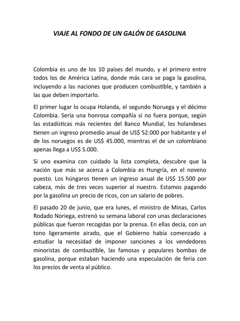 Viaje Al Fondo de Un Galón de Gasolina | PDF | Colombia | Gasolina