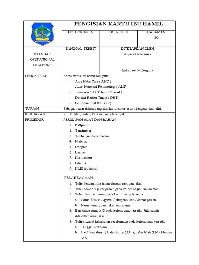 Format Pengisian Kartu Ibu Hamil | PDF