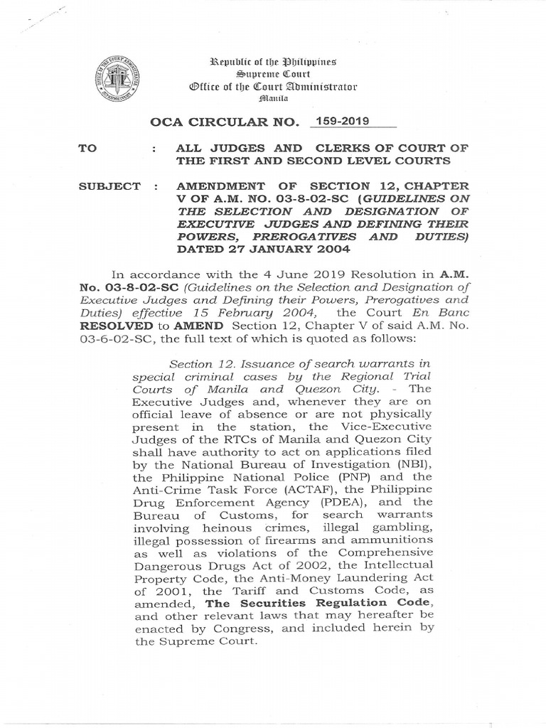 OCA Circular No. 159 2019 | PDF