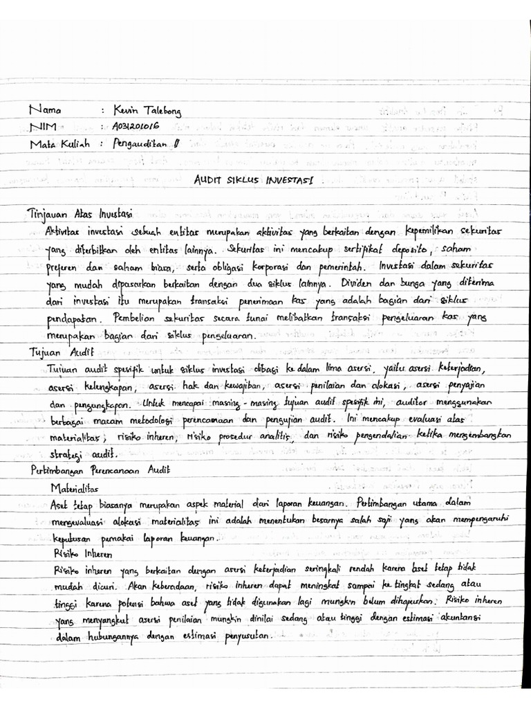 RMK 7 - Audit Siklus Investasi - Kevin Talebong - A031201016 | PDF