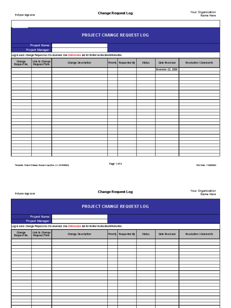 Change Request Log Template | PDF | Hyperlink | Software Engineering