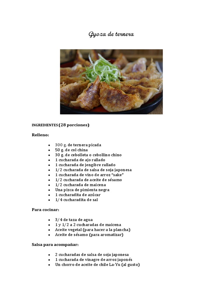 Gyoza de Ternera: Receta Completa | PDF | Cocina occidental | Comida ...