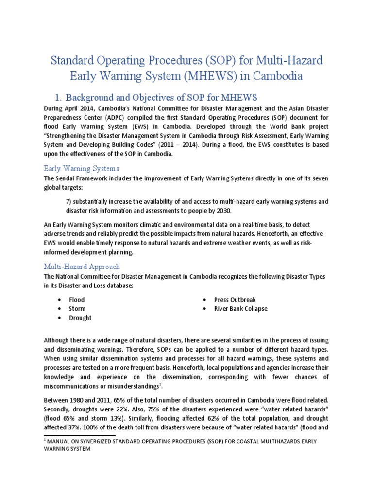 Draft Sop - Ews Cambodia | PDF | Emergency Management | Hazards