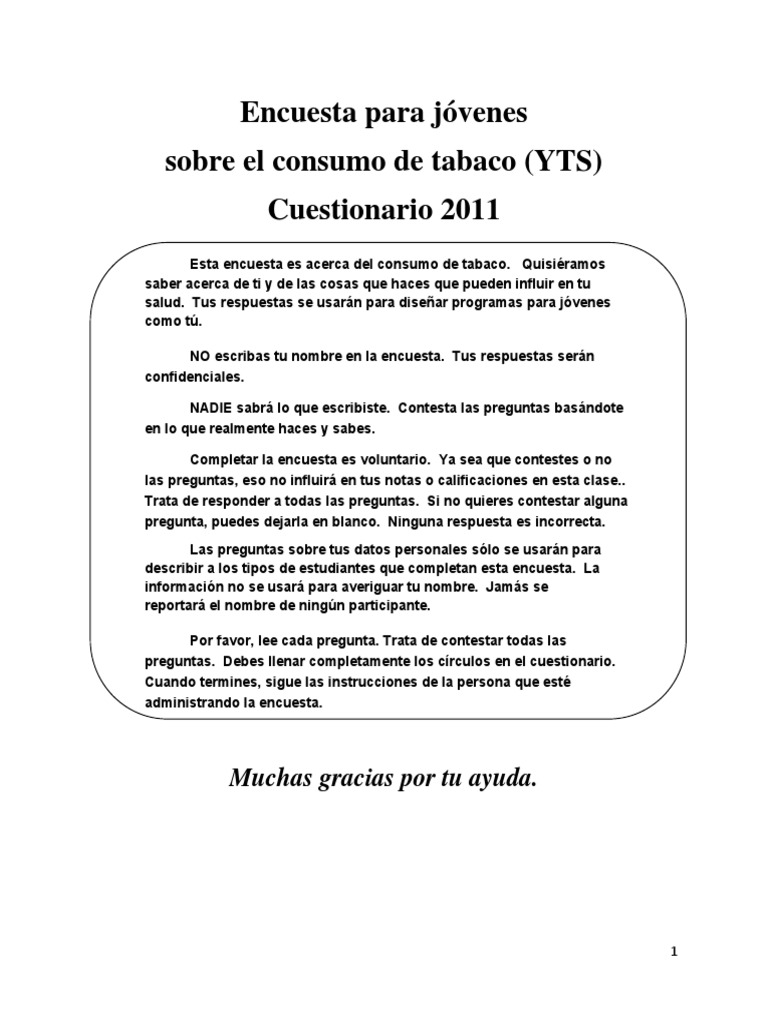 2011 Yts SP Questionnaire | PDF