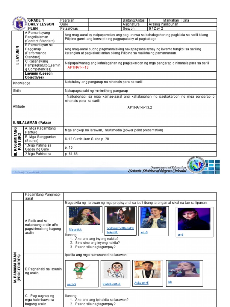 Grade 1 Daily Lesson Plan: AP1NAT-I-13 | PDF