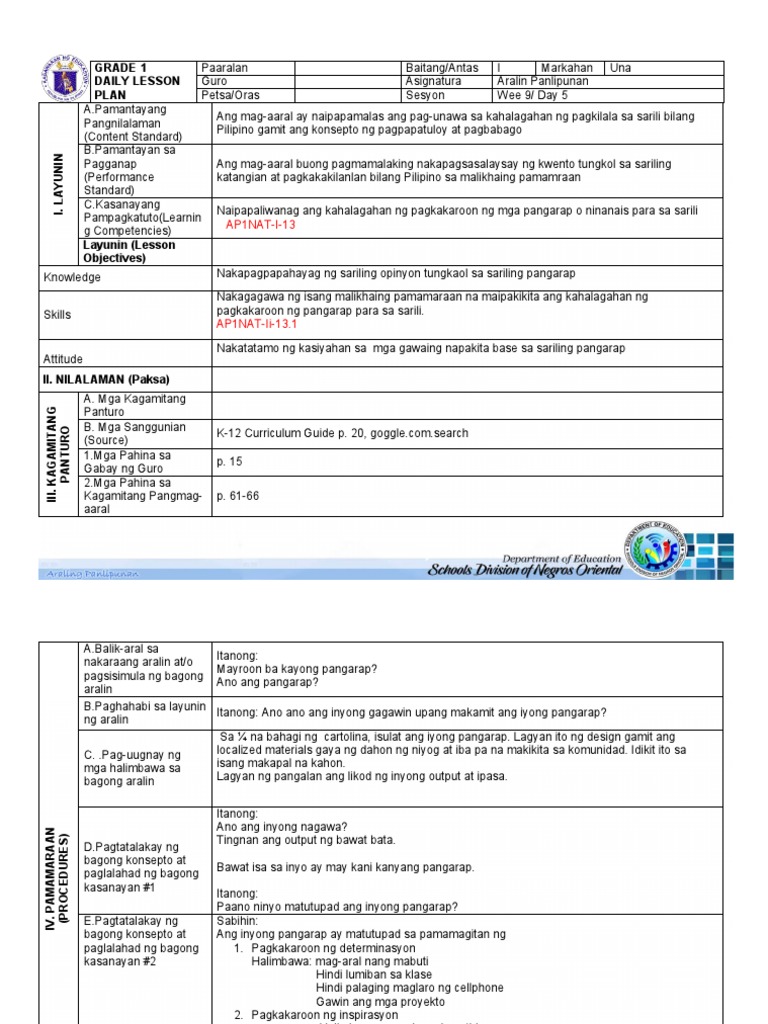 Grade 1 Daily Lesson Plan: AP1NAT-I-13 | PDF