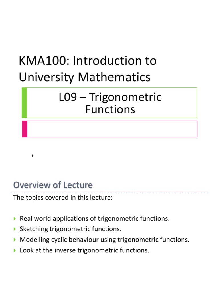 KMA100 - L09 - Trigonometric Functions | PDF | Trigonometric Functions | Elementary Geometry