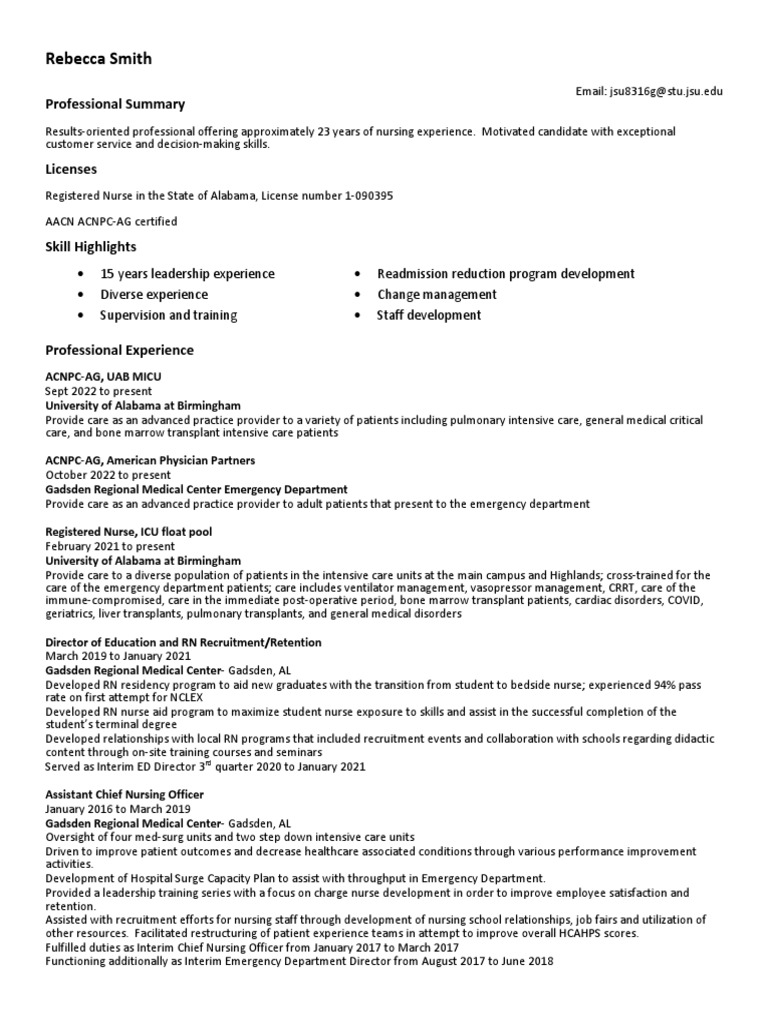 Rebecca Smith CV 11 | PDF | Nursing | Hospital