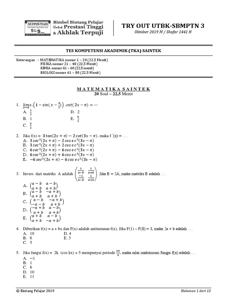 TO UTBK-SBMPTN 3 - TKA SAINTEK (Layout) TA19-20 | PDF