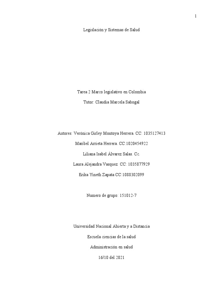Tarea 2 Marco Legislativo en Colombia - 954 | PDF