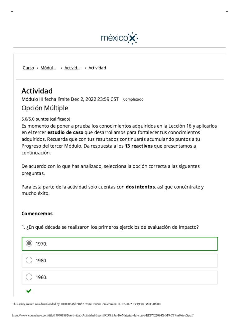 Actividad Actividad. Lecci N 16 Material Del Curso EDPY22094X M XicoX PDF | PDF | Evaluación ...