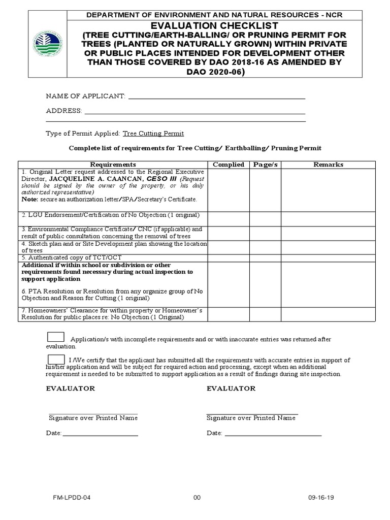 Tree Cutting Permit Requirements Checklist | PDF | Government