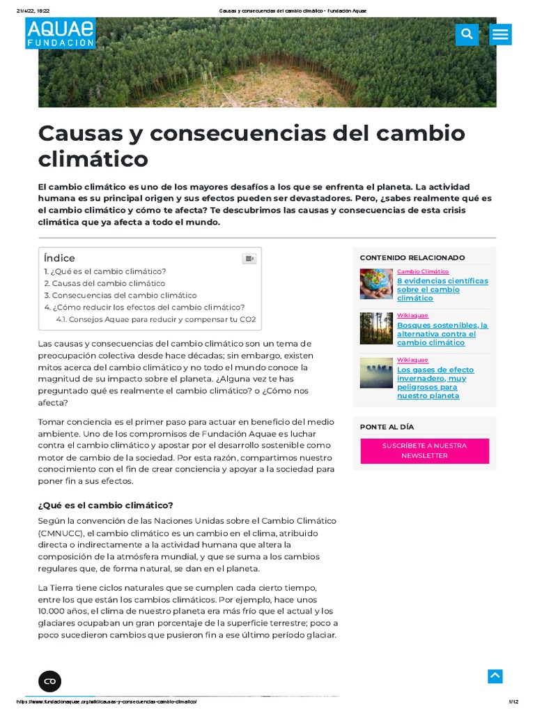 Causas y Consecuencias Del Cambio Climático - Fundación Aquae | PDF | La contaminación del aire ...