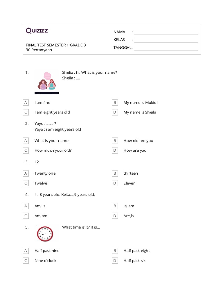Final Test Semester 1 Grade 3 Pdf